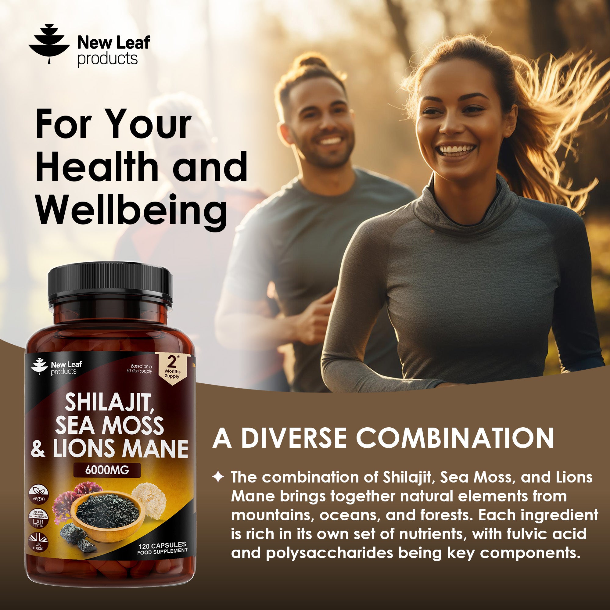 Shilajit, Sea Moss and Lion's Mane High Strength Supplement Capsules – New Leaf Products